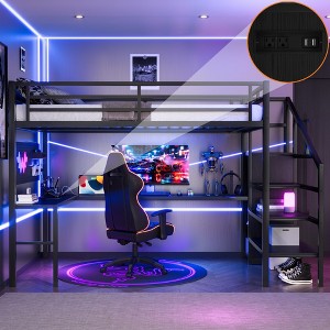 Full XL Loft Bed with L-shaped Desk, USB Port, Built-in Wardrobe ...