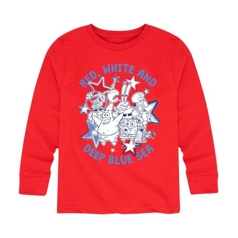 Spongebob Squarepants Red, White And Deep Blue Sea Long Sleeve Graphic ...