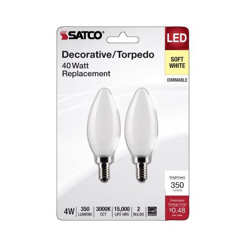 Satco B11 E12 (candelabra) Filament Led Bulb Soft White 40 Watt Equivalence 2 Pk : Target