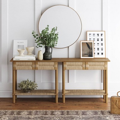 Nathan James Set Of 2 Beacon Seagrass Console Tables Light Brown : Target