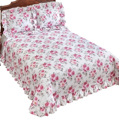 Collections Etc Hadley Triple Ruffle Floral Pattern Quilted Bedspread ...