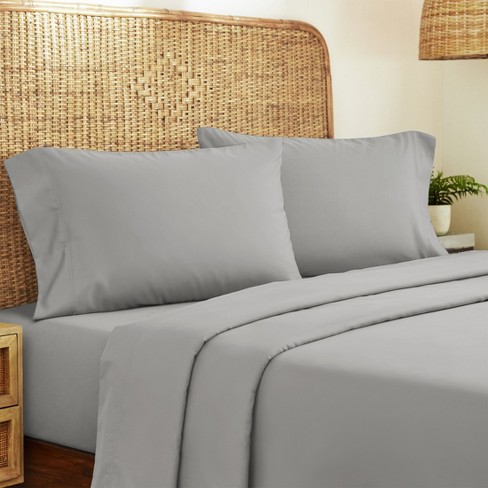 King Sheets Set, Gots Certified 100% Organic Cotton Percale, Light Gray ...