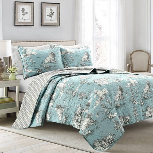 Blue And Yellow Toile Bedding Sets - Hanaposy