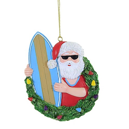 3.75 In Beach Santa With Surf Board Christmas Wreath Sunglasses Tree ...
