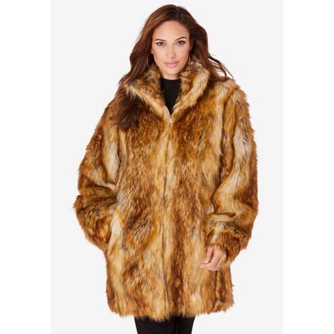 Roaman's Women's Plus Size Short Faux-fur Coat, 1x - Fox : Target