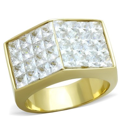 Slickblue Men’s Stainless Steel Ring, IP Gold Ion Plated Finish, Clear ...