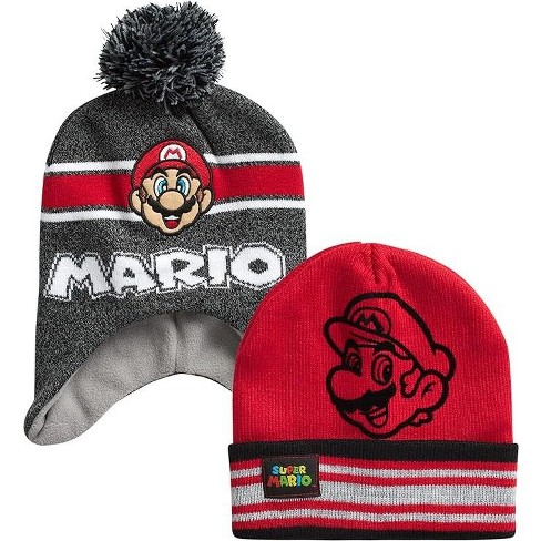 Super Mario Boys' Mario Winter Hat - 2 Pack Pom Pom Beanie Age 4-7 : Target