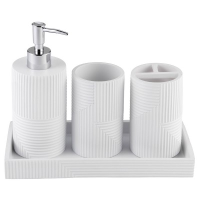 4pc Sedona Stone Resin Sand Effect Bath Accessory Set White - Kralix ...