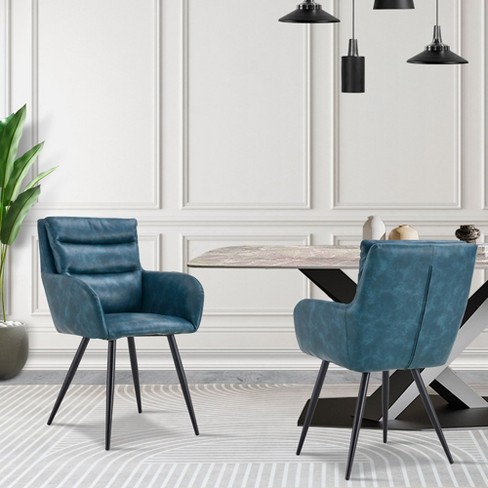 Blue Modern Pu Easy Cleaning Dining Chairs Set Of 2 Comfortable Chairs ...