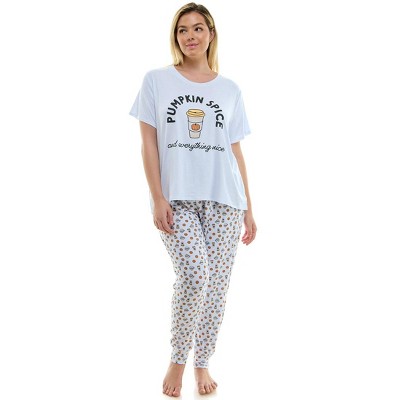 Jaclyn Short Sleeve Crew Neck & Jogger Halloween Pajama Set, White, 3x ...