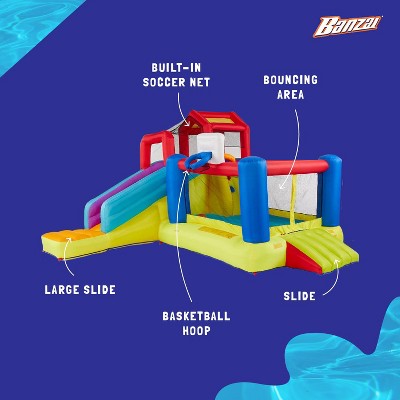 Banzai Outdoor Backyard Bounce House Activity Center With Slide ...