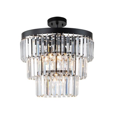 C Cattleya 5-Light Black Modern Tiered Flush Mount with K9 Crystal : Target