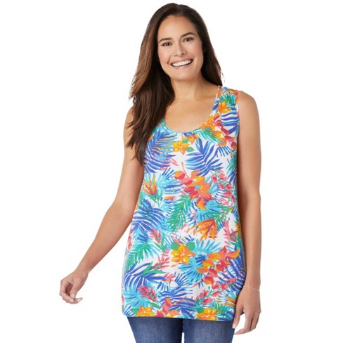 Woman Within Women's Plus Size High-low Tank - M, White Multi Tropicana ...
