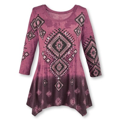 Collections Etc Southwestern Style Diamond Aztec Sharkbite Tunic Medium ...