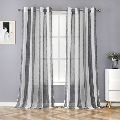 Whizmax Semi Sheer Curtains Room Decorative Vertical Stripe Voile ...