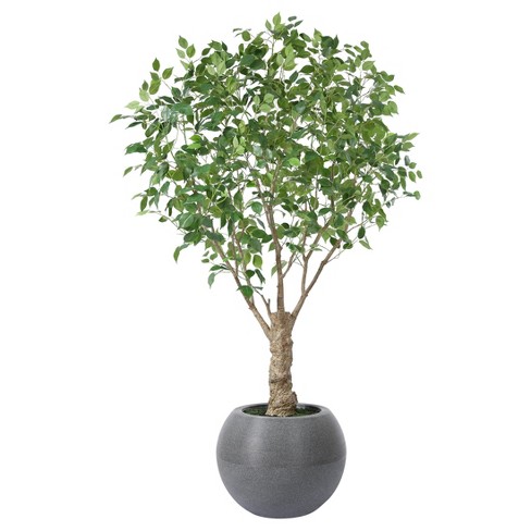 Kazeila 7ft Uv Resistant Artificial Ficus Tree With Grey Tall Planter ...
