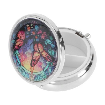 Unique Bargains Butterfly Floral Print Pill Box Silver Tone Assorted ...