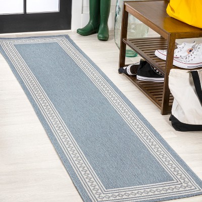 2' X 8' Lucia Classic Diamond Border Indoor/outdoor Runner Rug, Blue ...