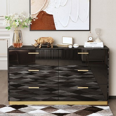 Famapy Glossy Chest Of Drawers Polished 6 Drawer Dresser Modern ...