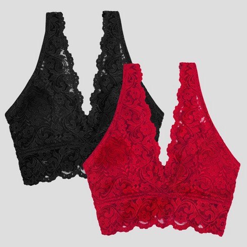 Smart & Sexy Womens Signature Lace Deep V Bralette 2-pack No No Red ...
