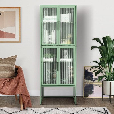 Lovmor 4-door Tempered Glass Cabinet With 4 Glass Doors Adjustable ...