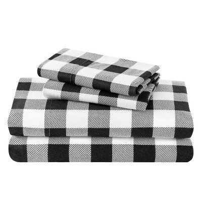 Buffalo Plaid - White/black Cotton Flannel Full Sheet Set By Bare Home ...