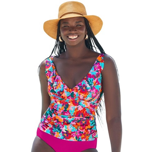 Swimsuits For All Women's Plus Size Ruffle V-neck Tankini Top - 18 ...