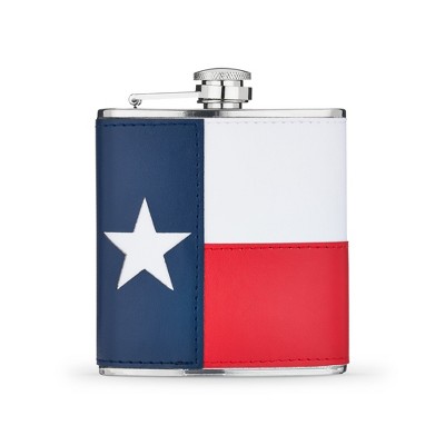 Foster & Rye Texas Flag Metal Flask, Leather-wrapped Stainless Steel ...