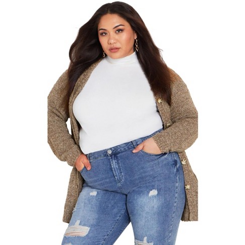 Avenue Women's Plus Size Amber Boucle Cardigan - 18, Beige Combo : Target