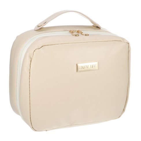 Unique Bargains Large Capacity Pu Leather Cosmetic Bag 1 Pc Beige : Target
