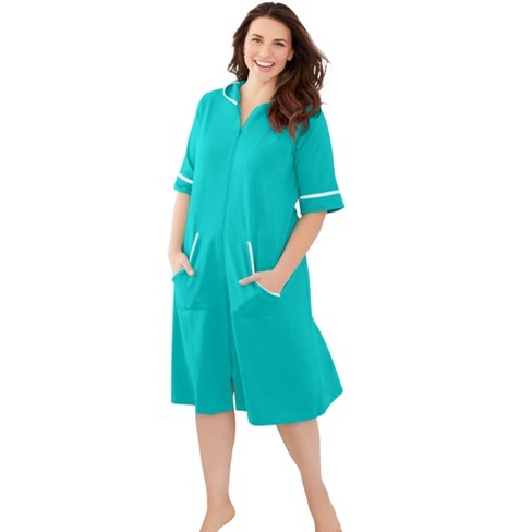Dreams & Co. Women's Plus Size Short French Terry Robe - M, Aquamarine ...