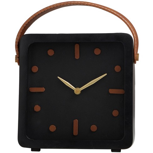 Olivia & May 9"x8" Metal Small Clock With Leather Handle And Hour ...