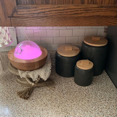 Large Stoneware Tilley Food Storage Canister With Wood Lid Black ...