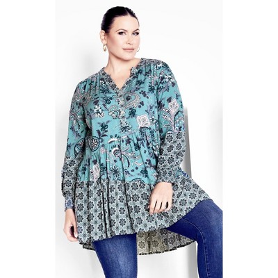 Avenue | Women's Plus Size Cynthia Splice Tunic - Teal - 26w/28w : Target