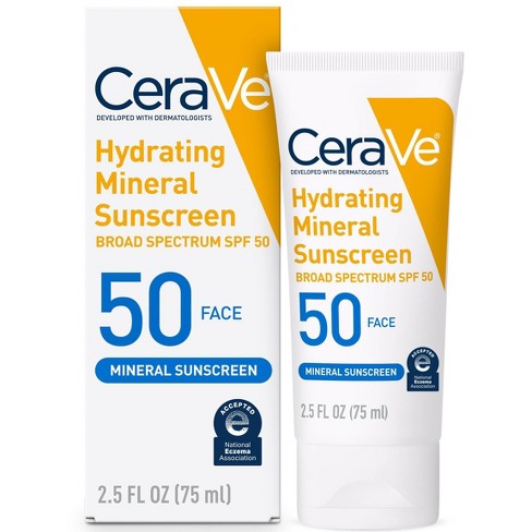 Cerave Hydrating 100% Mineral Sunscreen For Face - Spf 50 - 2.5 Fl Oz ...