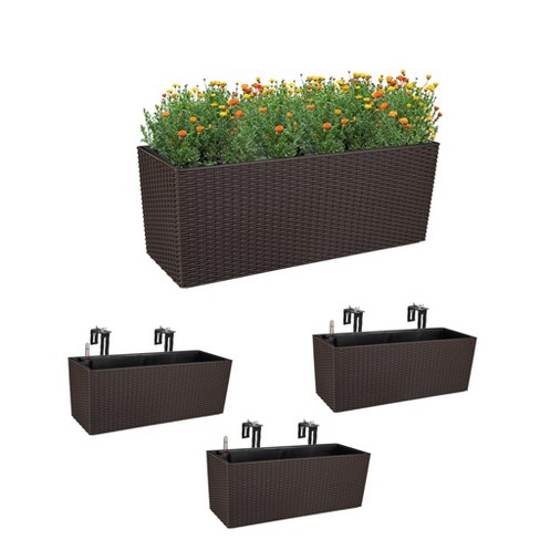 Aoodor 4pcs 19.5" Rectangular Window/railing Planter Box, Self Watering ...