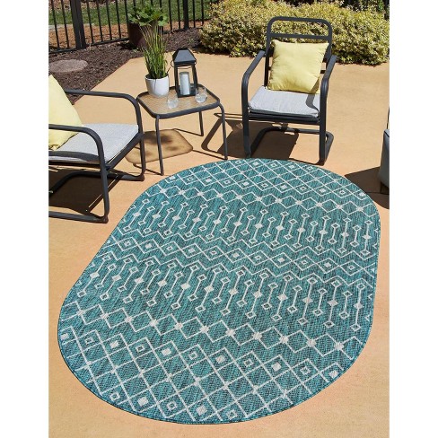Unique Loom 5' 3 X 8' 0 Oval Indoor/outdoor Trellis Teal Area Rug : Target