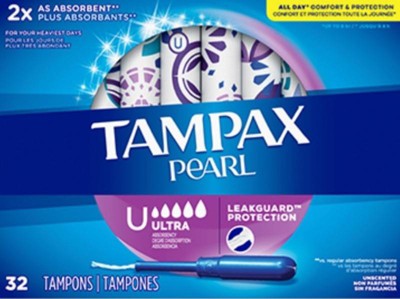 Tampax Pearl Ultra Absorbency With Leakguard Braid Tampons - Unscented ...