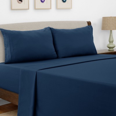 King Size Sheets Set Deep Pocket Bedding 4 Piece Solid Sheet Set - Navy ...