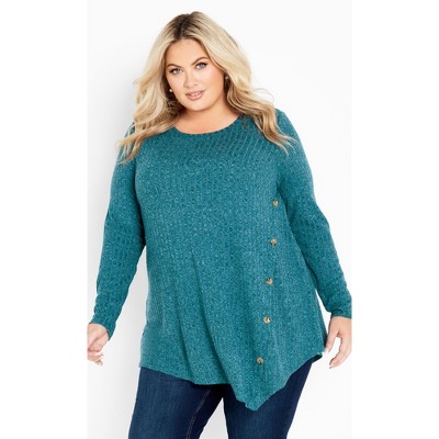 Avenue | Women's Plus Size Rib Hannah Tunic - Teal - 14w : Target