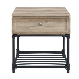 HomeRoots 22" Sandy Black And Oak Manufactured Wood And Metal Square ...