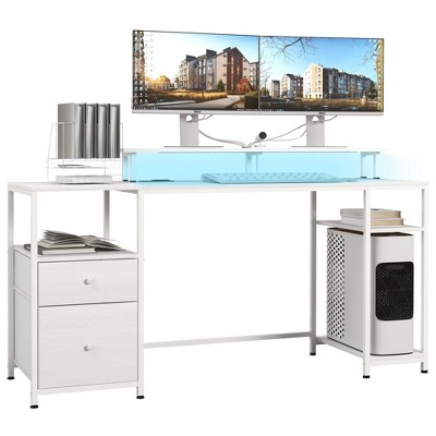 Homcom 61" Computer Desk With Lights, Power Outlets, Usb Ports, Gaming ...