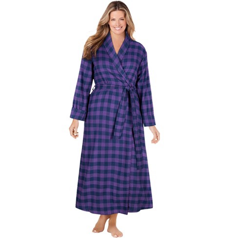 Dreams & Co. Women's Plus Size Long Flannel Robe - L, Plum Burst Plaid ...