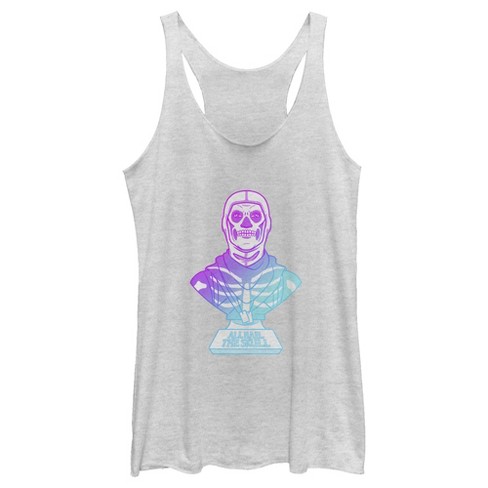 Women's Fortnite Skull Trooper All Hail Glow Racerback Tank Top - White ...