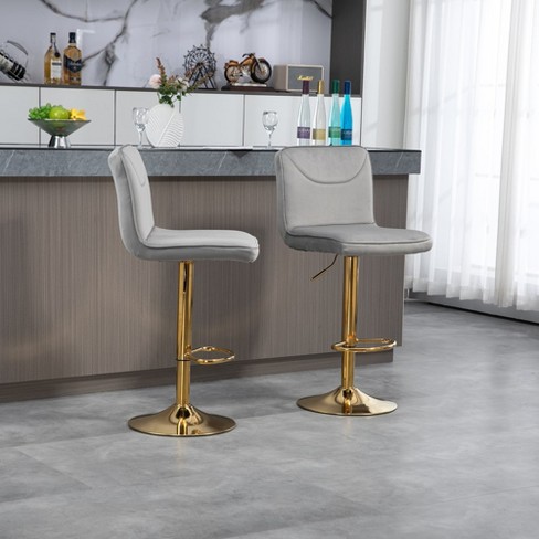 Modern Velvet Swivel Bar Stools With Backrest Footrest Set Of 2 ...