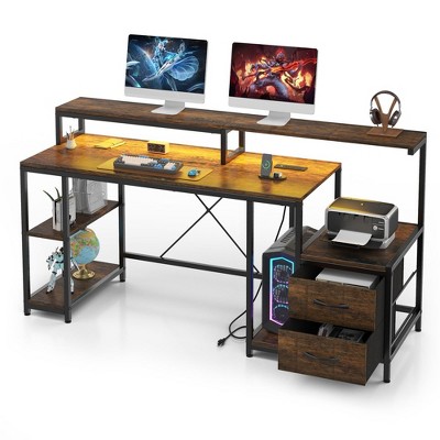 Computer Gaming Desk With File Drawers, 63'' Home Office Desk With ...