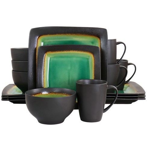 Gibson Elite Ocean Paradise 16 Piece Square Stoneware Dinnerware Set In ...