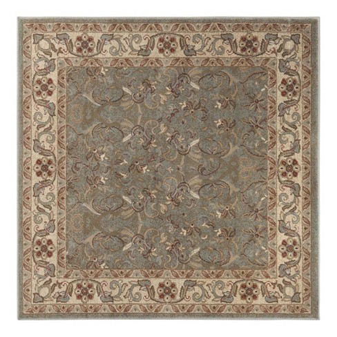 Traditional Floral Scroll Indoor Runner Or Area Rug, 8'x8', Green ...