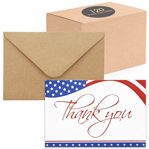 Pipilo Press 120 Pack 4x6 inch Bulk Patriotic Thank You Cards with Envelopes for Veterans Day and 4th of July