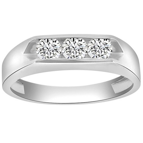 Pompeii3 1ct Three Stone Diamond Men's Ring Channel Set Band Lab ...